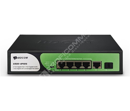 BDCOM S1500-4P1G1S: 4-port GE PoE + 1-port GE RJ45 + 1-port GE SFP Unmanaged PoE Switch, DIP ...